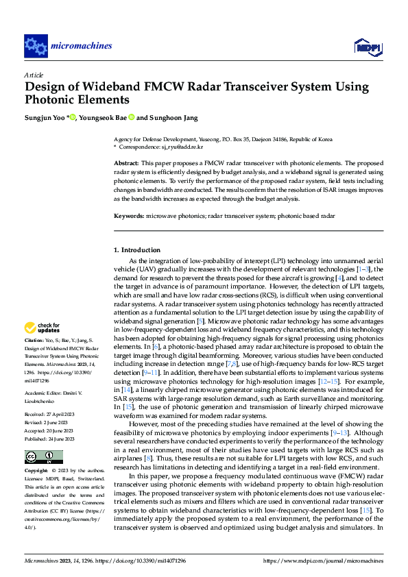 Pdf Design Of Wideband Fmcw Radar Transceiver System Using Photonic