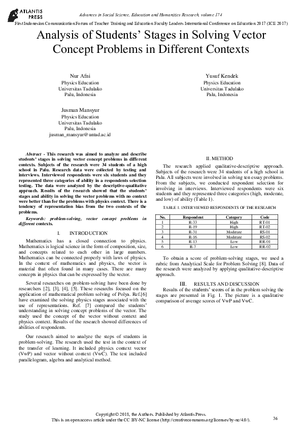 (PDF) Analysis of Students' Stages in Solving Vector Concept Problems in Different Contexts