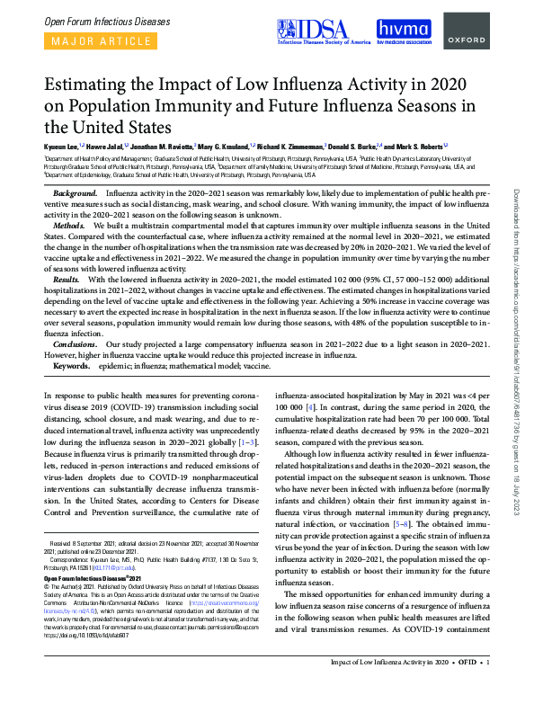 (PDF) Estimating the Impact of Low Influenza Activity in 2020 on ...