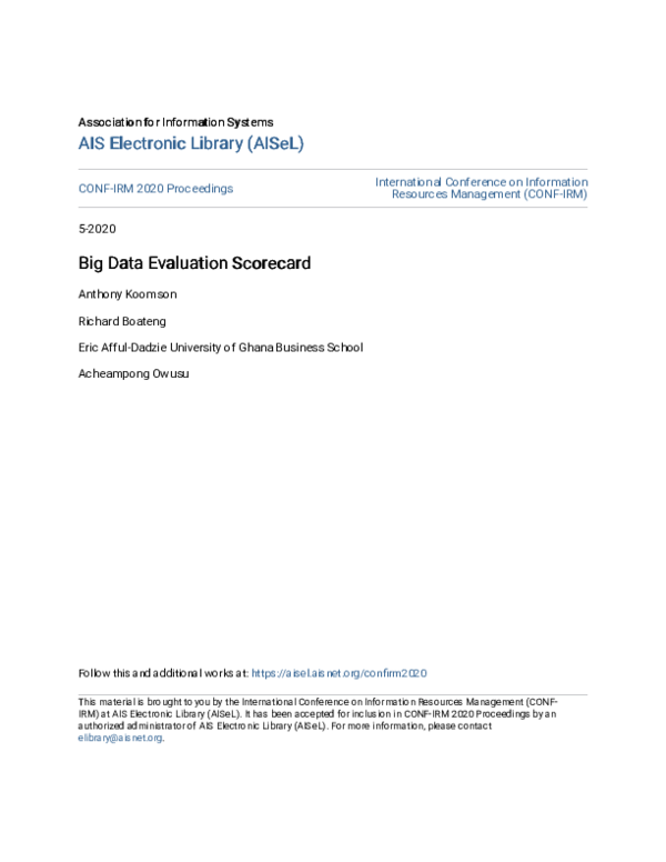 (PDF) Big Data Evaluation Scorecard