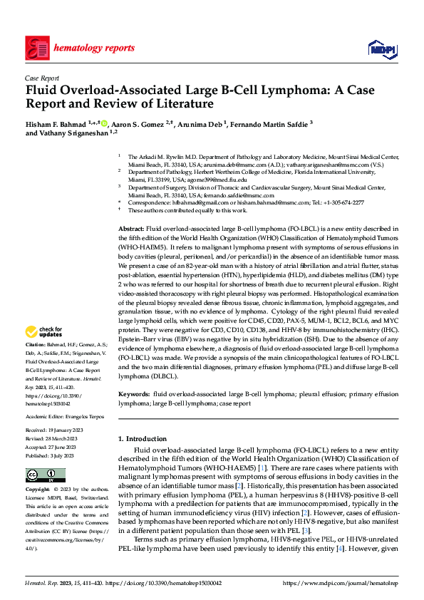 (PDF) Fluid Overload-Associated Large B-Cell Lymphoma: A Case Report ...