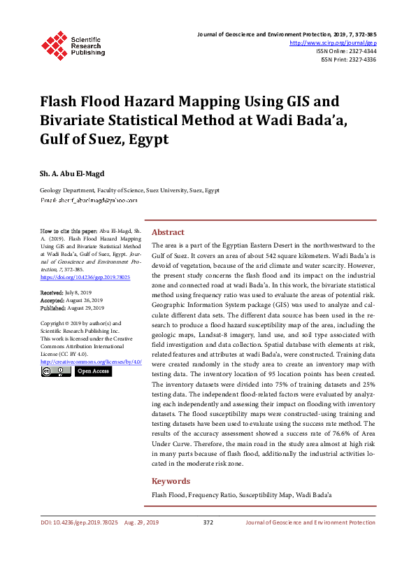 (PDF) Flash Flood Hazard Mapping Using GIS and Bivariate Statistical ...