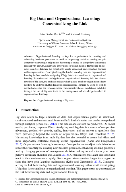 Pdf Big Data And Organizational Learning Conceptualizing The Link