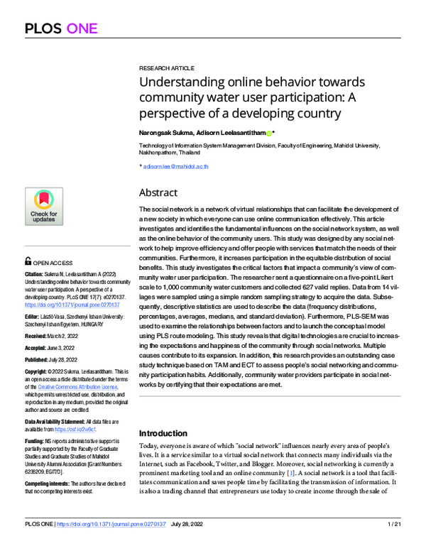 (PDF) Understanding online behavior towards community water user ...