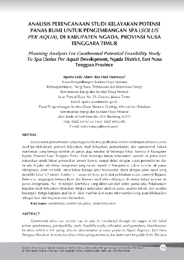 (PDF) Analisis Perencanaan Studi Kelayakan Potensi Panas Bumi Untuk Pengembangan Spa (Solus Per ...