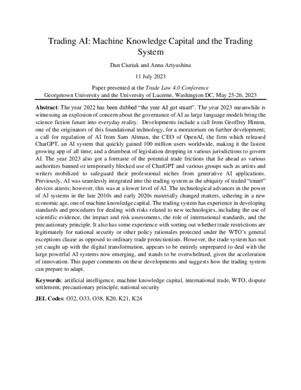 (PDF) Trading AI: Machine Knowledge Capital and the Trading System