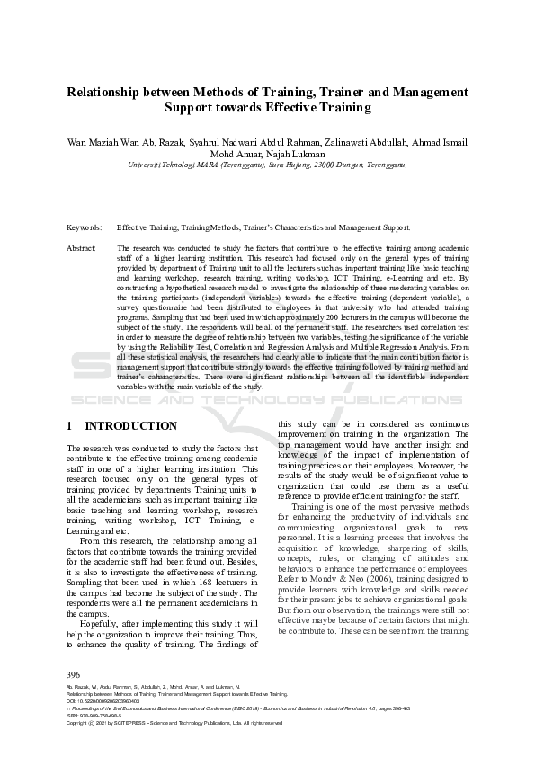 (PDF) Relationship between Methods of Training, Trainer and Management ...
