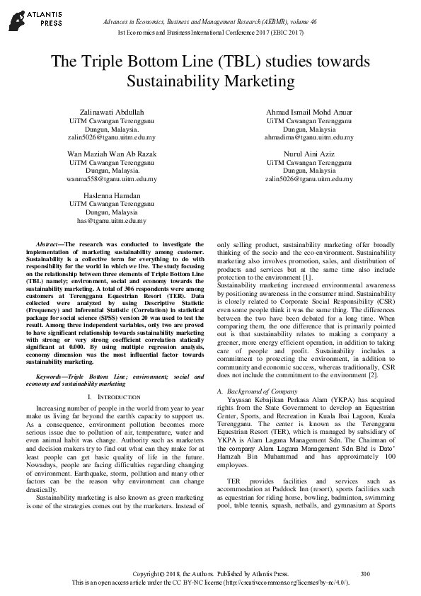 (PDF) The Triple Bottom Line (TBL) studies towards Sustainability Marketing