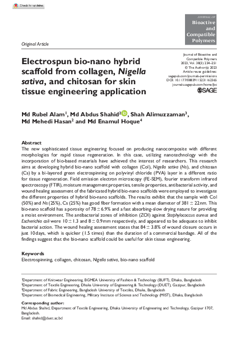 (PDF) Electrospun bio-nano hybrid scaffold from collagen, Nigella sativa, and chitosan for skin ...
