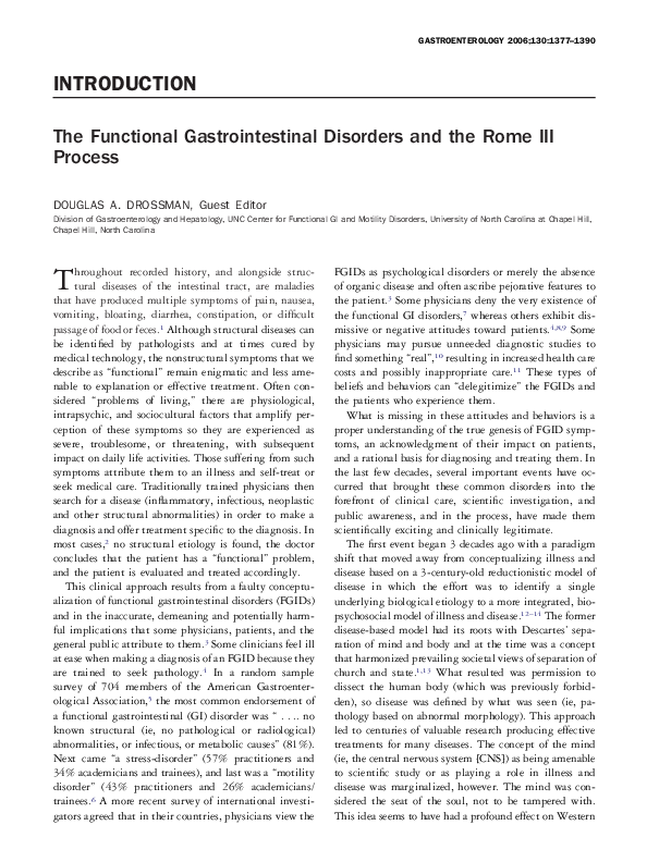 (PDF) The Functional Gastrointestinal Disorders and the Rome III Process