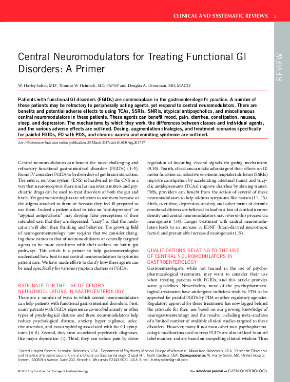 (PDF) Central Neuromodulators for Treating Functional GI Disorders: A ...