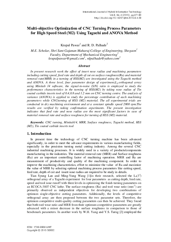 Pdf Multi Objective Optimization Of Cnc Turning Process Parameters