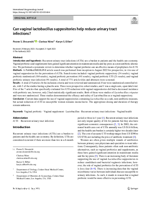 (PDF) Can vaginal lactobacillus suppositories help reduce urinary tract ...