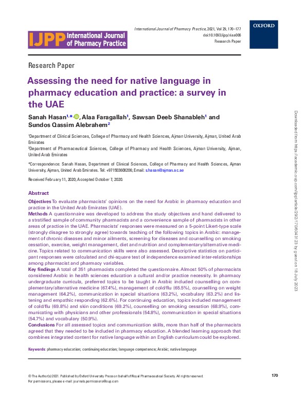 (PDF) Assessing the need for native language in pharmacy education and ...