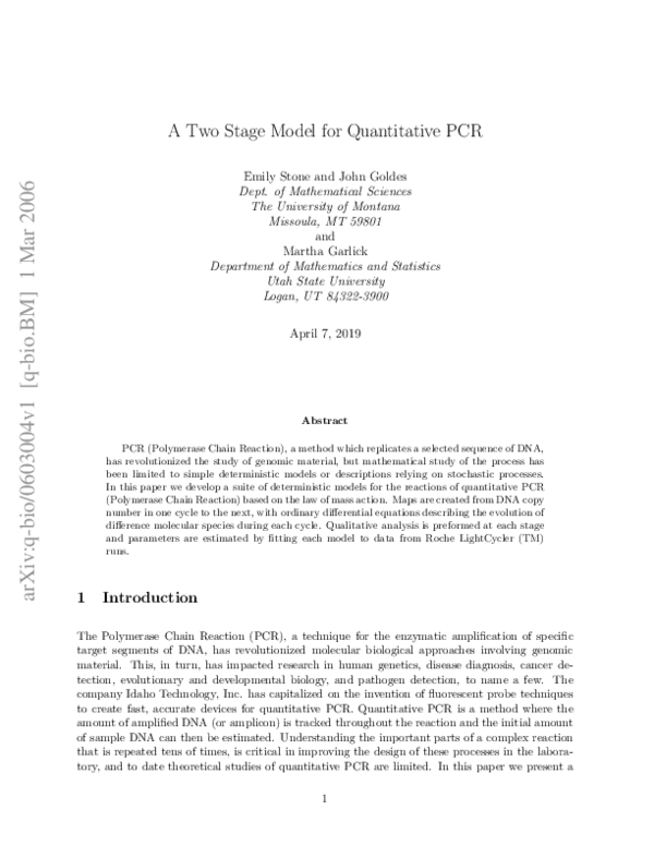 (PDF) A Two Stage Model for Quantitative PCR