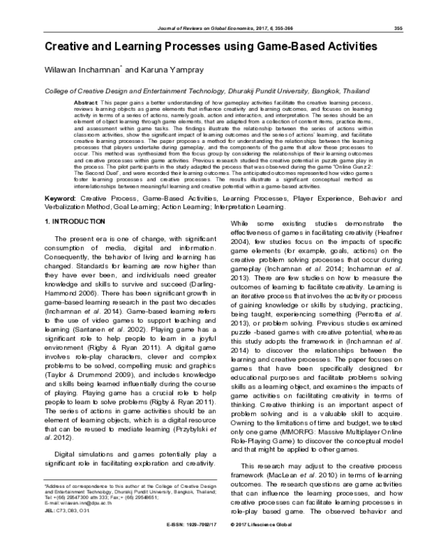 (PDF) Creative and Learning Processes using Game-Based Activities