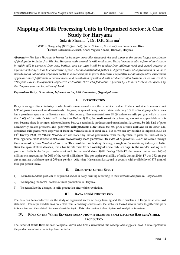 (PDF) Mapping of Milk Processing Units in Organized Sector: A Case ...