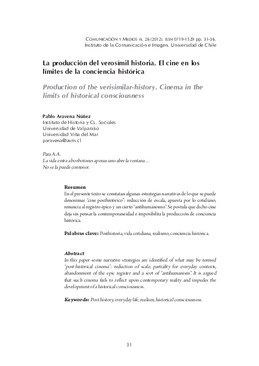 (PDF) La producción del verosímil historia. El cine en los límites de ...