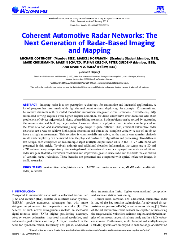 (PDF) Coherent Automotive Radar Networks: The Next Generation of Radar-Based Imaging and Mapping