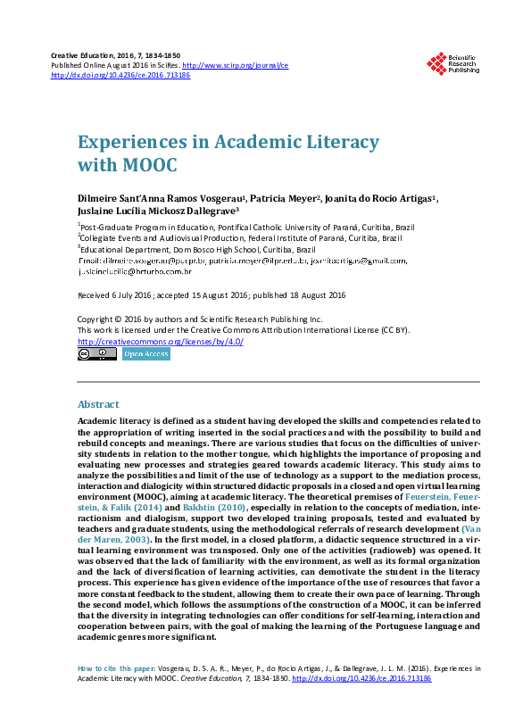 (PDF) Experiences in Academic Literacy with MOOC