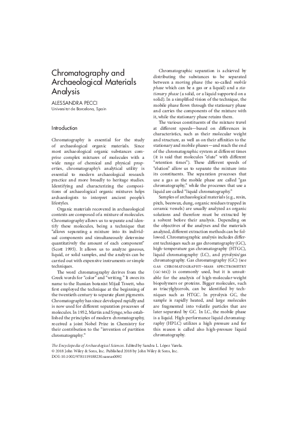 (PDF) Chromatography and Archaeological Materials Analysis