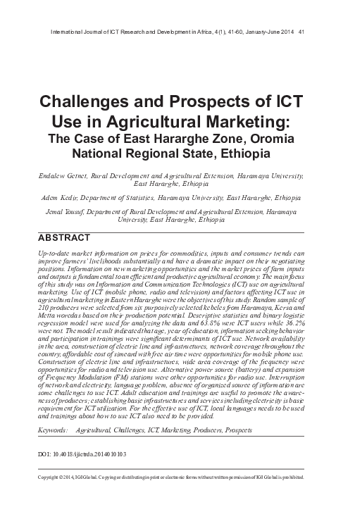 (PDF) Challenges and Prospects of ICT Use in Agricultural Marketing