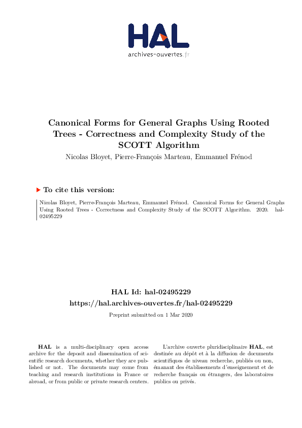 (PDF) Canonical Forms for General Graphs Using Rooted Trees - Correctness and Complexity Study ...