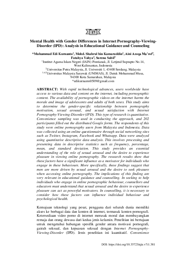 (PDF) Mental Health with Gender Differences in Internet Pornography-Viewing-Disorder (IPD ...