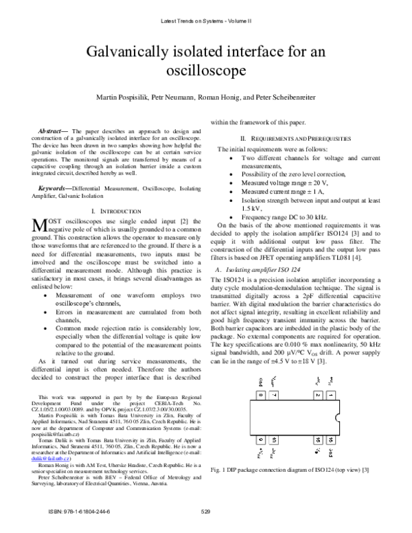 (PDF) Galvanically isolated interface for an oscilloscope