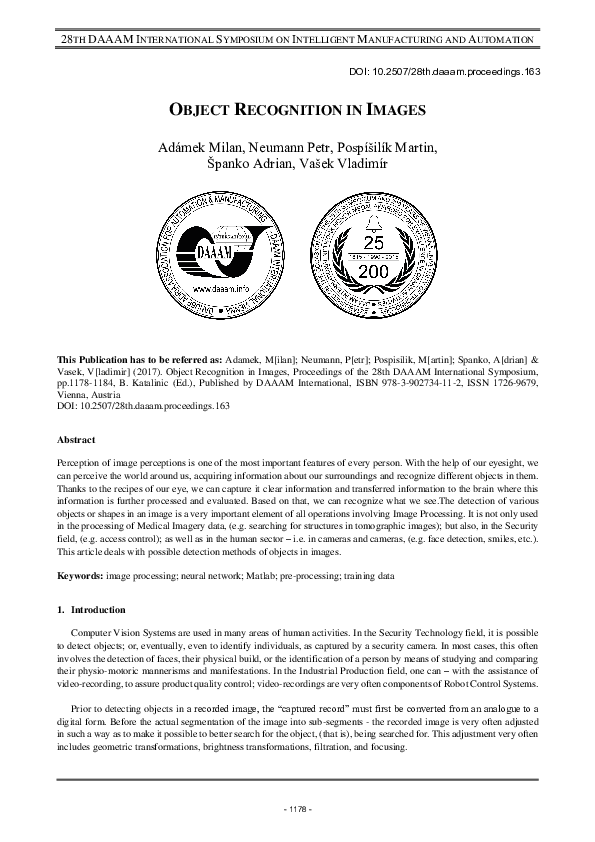 Pdf Object Recognition In Images