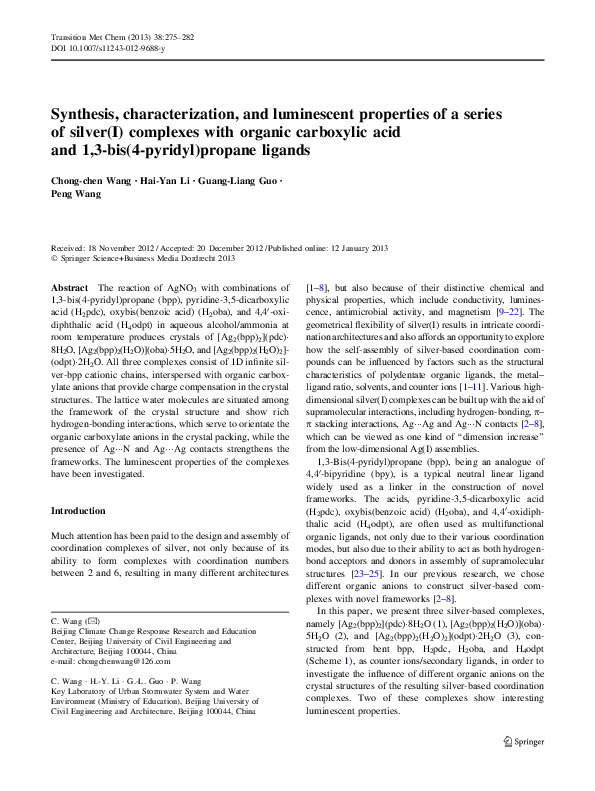 (PDF) Synthesis, characterization, and luminescent properties of copolymer based on derivatives ...