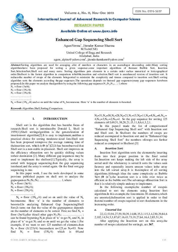 (PDF) Enhanced Gap Sequencing Shell Sort