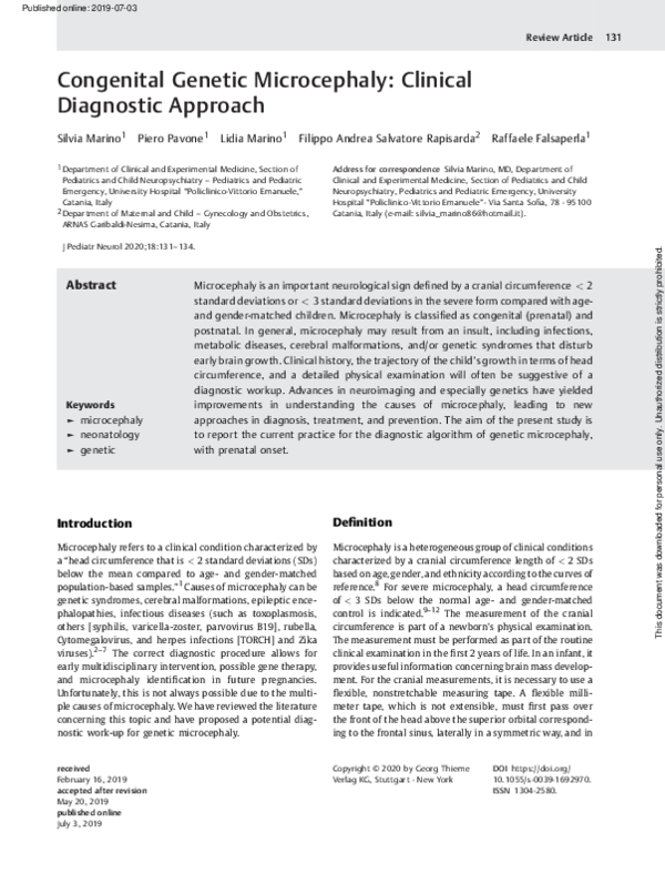 (PDF) Congenital Genetic Microcephaly: Clinical Diagnostic Approach