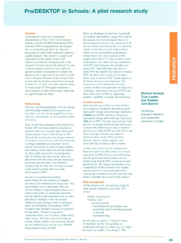 (PDF) Pro/DESKTOP in Schools: A pilot research study | Tony Lawler ...