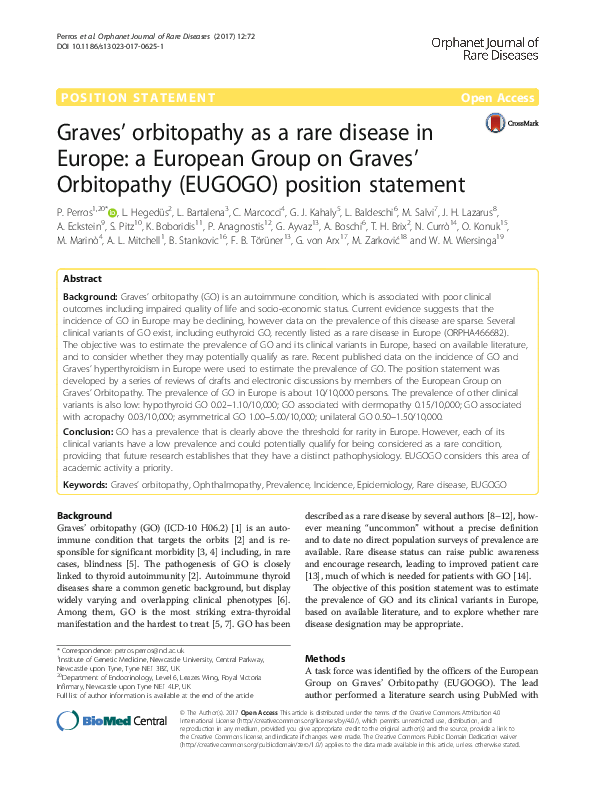 (PDF) Graves’ orbitopathy as a rare disease in Europe: a European Group ...
