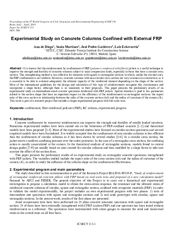 (PDF) Experimental Study on Concrete Columns Confined with External FRP