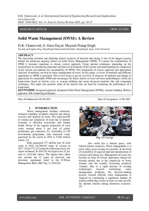 (PDF) Solid Waste Management (SWM): A Review