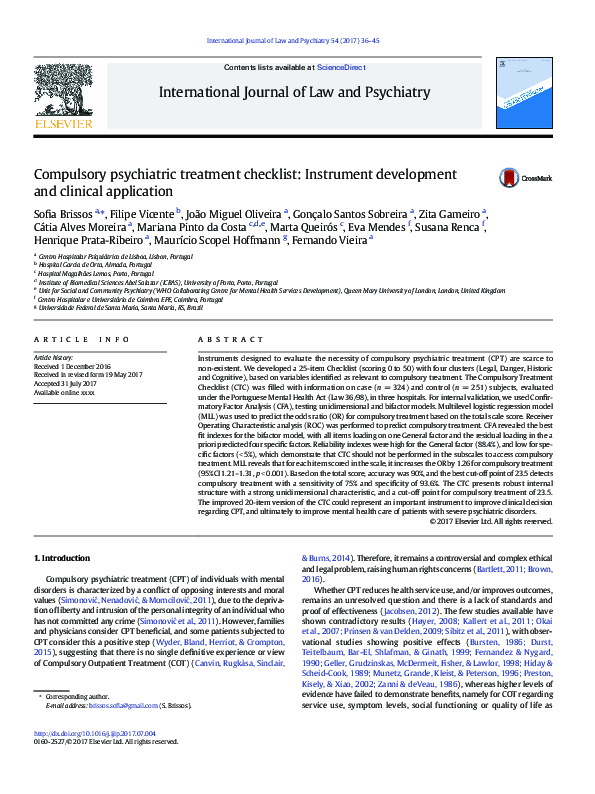 (PDF) Compulsory psychiatric treatment checklist: Instrument ...