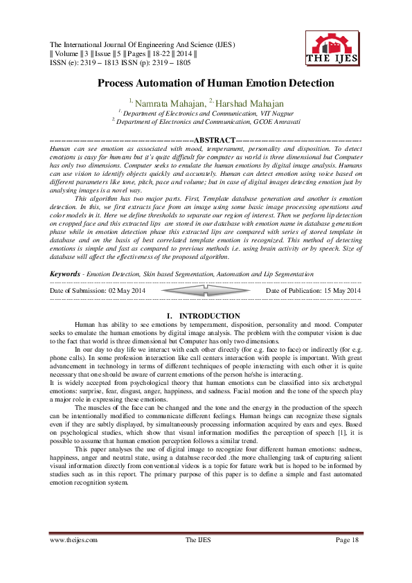 (PDF) Process Automation of Human Emotion Detection