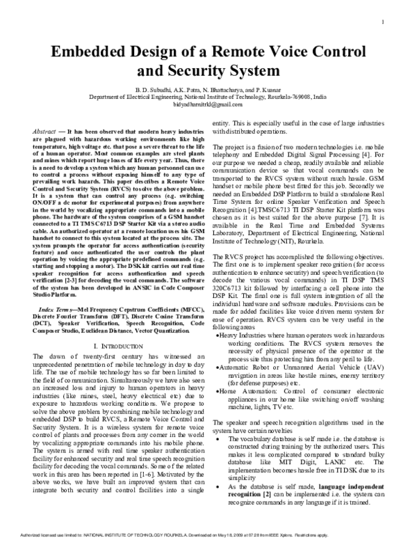 (PDF) Embedded design of a remote voice control and security system
