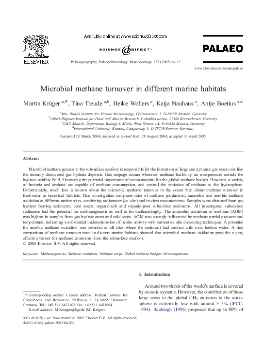 (PDF) Microbial methane turnover in different marine habitats