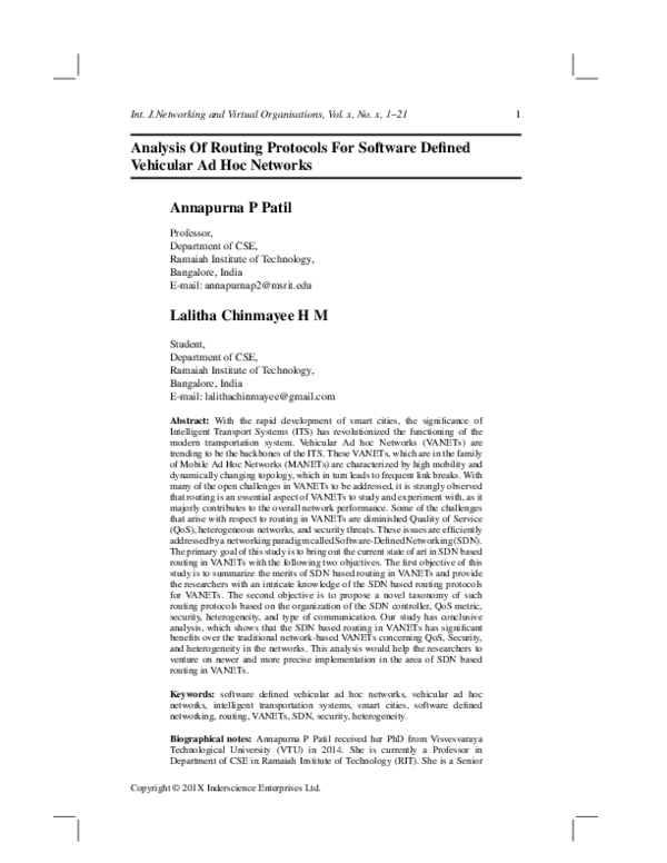 (PDF) Analysis of routing protocols for software-defined vehicular ad ...
