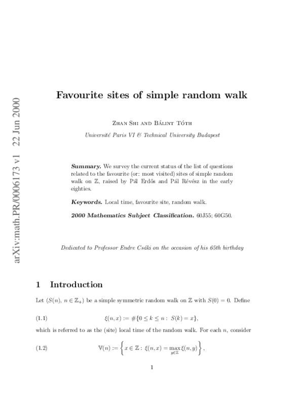 (PDF) Favourite Sites of Simple Random Walk