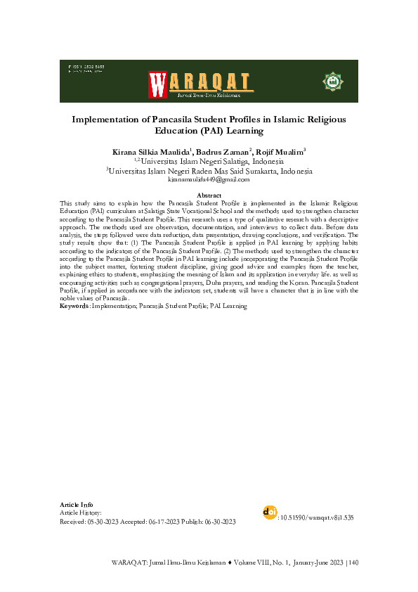 (PDF) Implementation of Pancasila Student Profiles in Islamic Religious ...