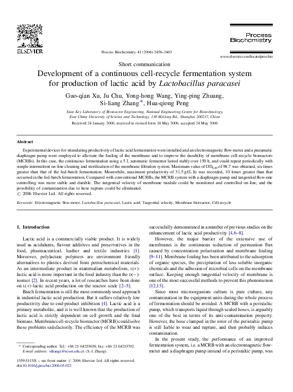(PDF) Development of a continuous cell-recycle fermentation system for ...