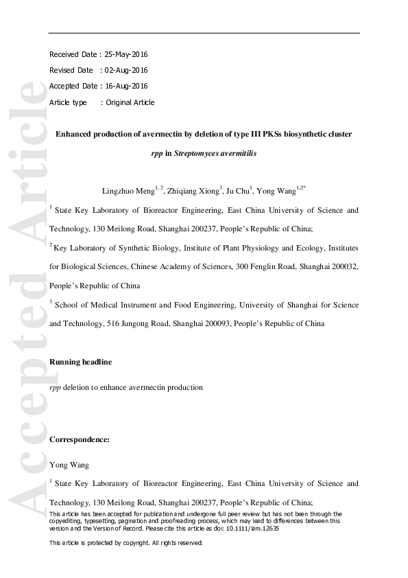 (PDF) Enhanced production of avermectin by deletion of type III PKSs ...