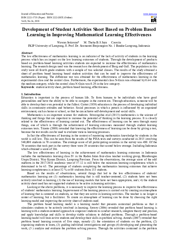 (PDF) Development of Student Activities Sheet Based on Problem Based ...