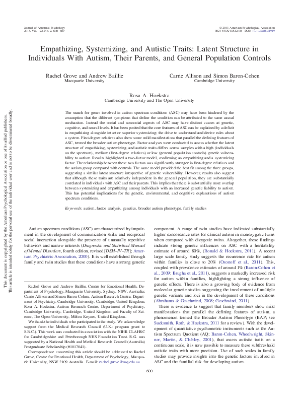 (PDF) Empathizing, systemizing, and autistic traits: Latent structure ...