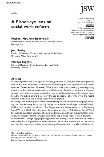 (PDF) A Fisher-eye lens on social work reform | Joe Hanley - Academia.edu