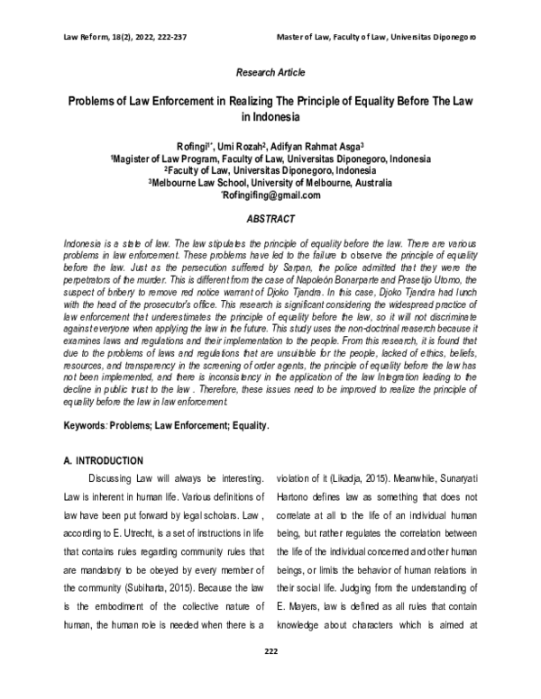 (PDF) Problems of Law Enforcement in Realizing The Principle of ...
